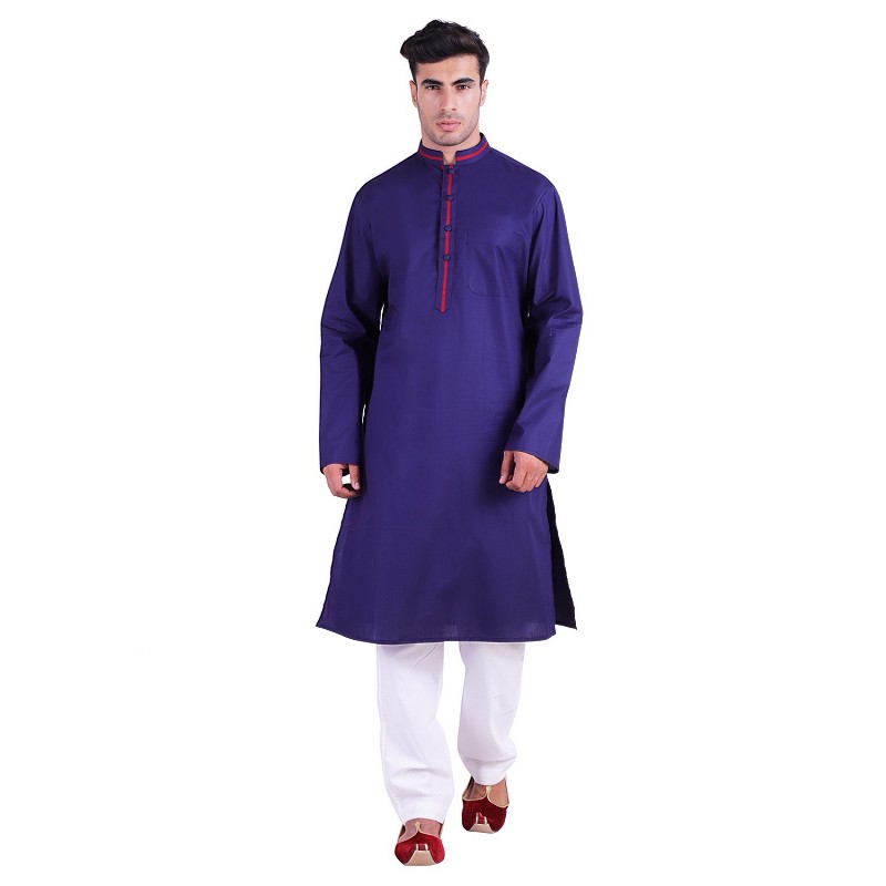 Royal Blue kurta for men- Buy designer cotton long kurta for men at shi...