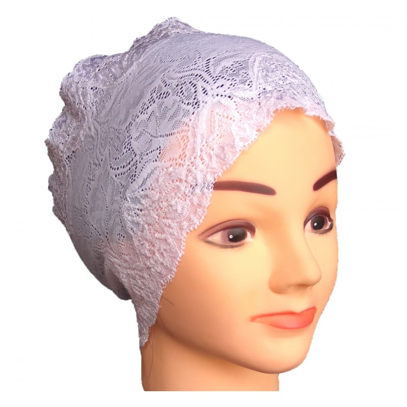 Hijab Bonnet Cap- White colored Cotton Lace Hijab Band| Shiddat.com