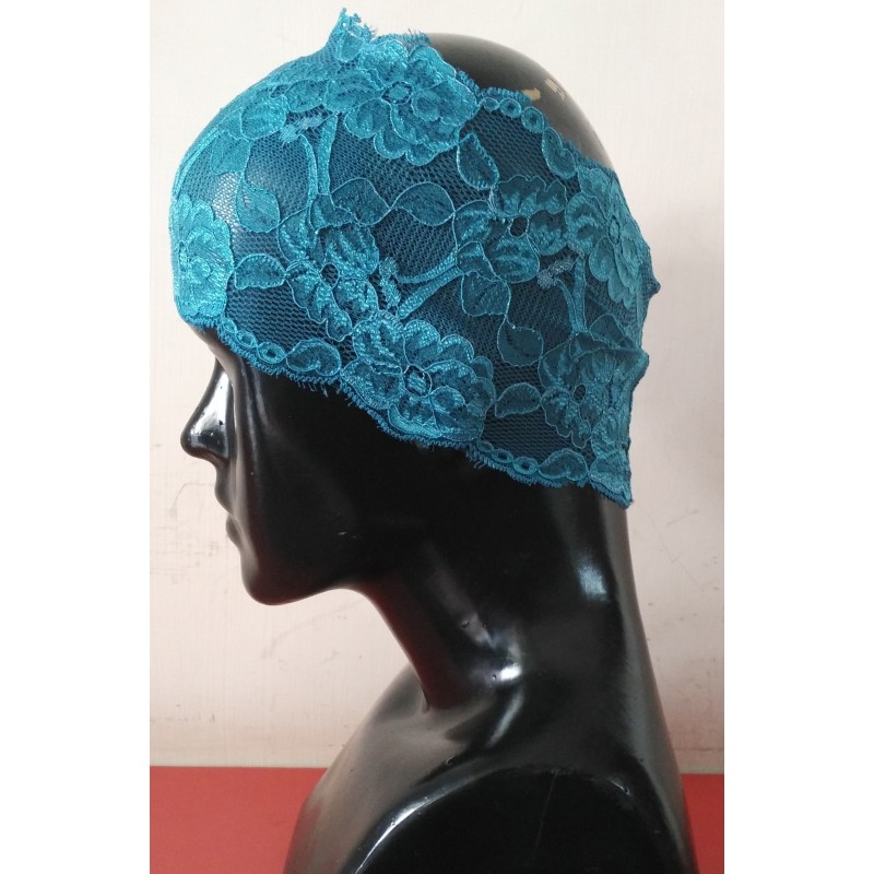 Hijab Bonnet Cap- Deep Sea Green colored Lace Hijab Band| Shiddat.com