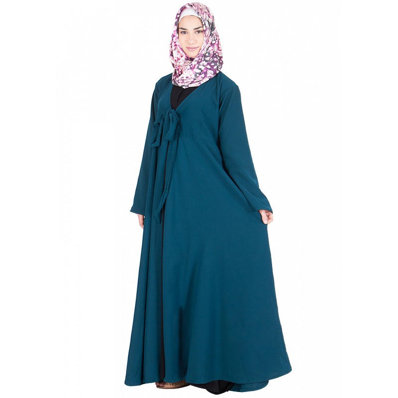 Double layered abaya online- Black and teal green colored