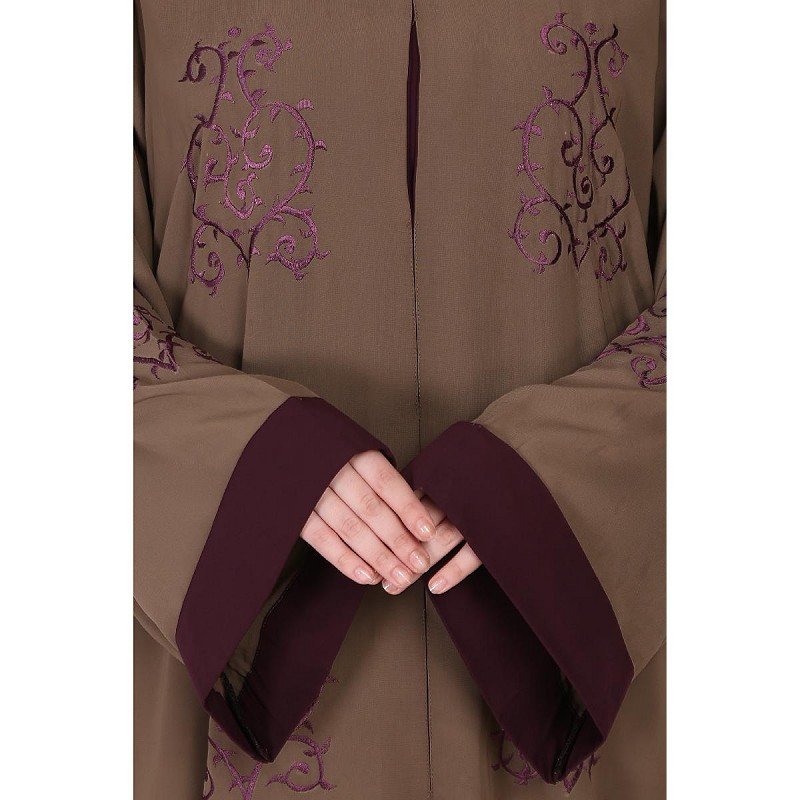 Abaya-Beige embroidery work abaya at shiddat.com