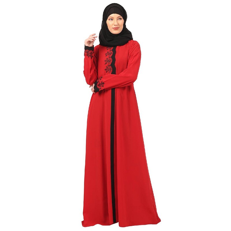 Abaya-Buy red abaya with embroidery work at shiddat.com