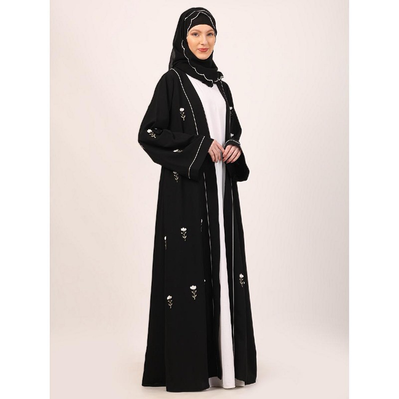 Layered abaya-Black-white layered abaya at shiddat.com