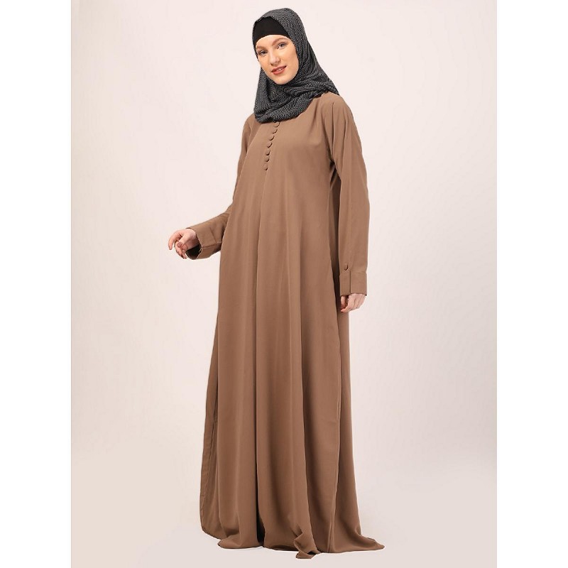 Abaya-Box pleated coat sleeves Beige abaya at shiddat.com
