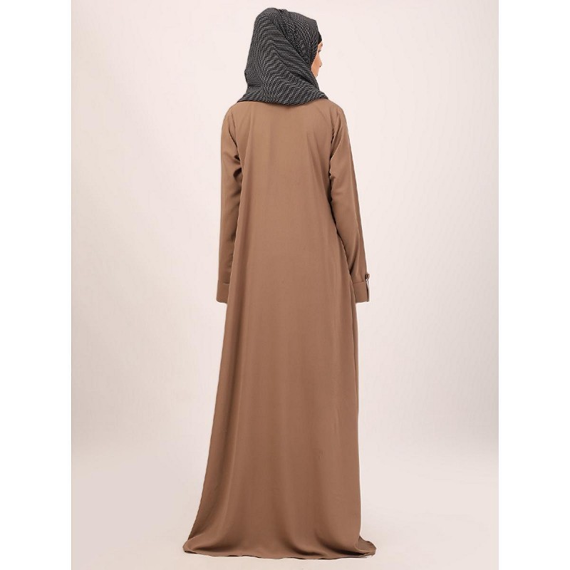Abaya-Box pleated coat sleeves Beige abaya at shiddat.com