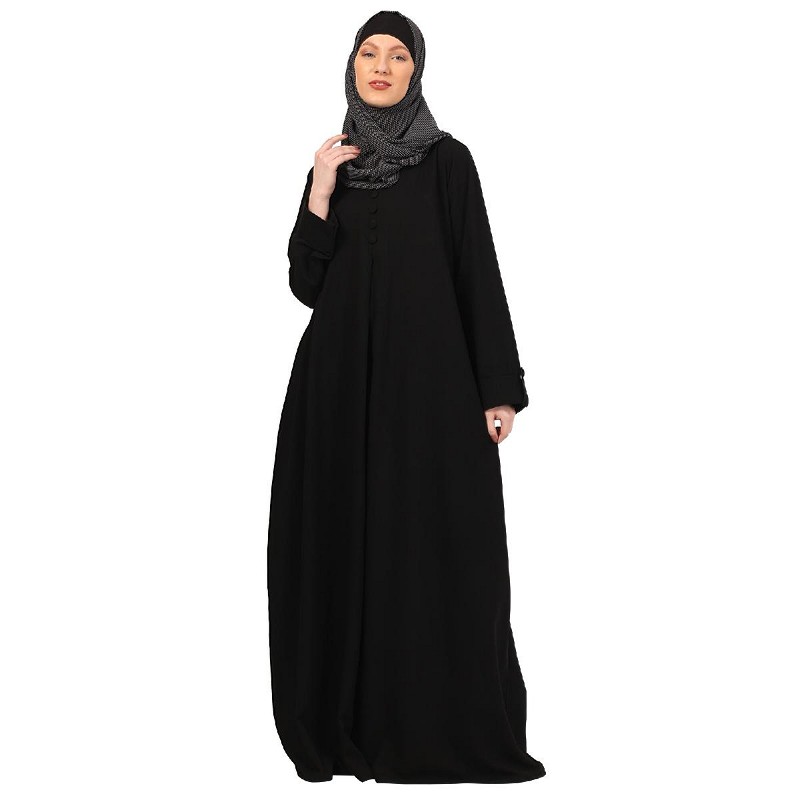 Black abaya-Box pleated coat sleeves abaya at shiddat.com
