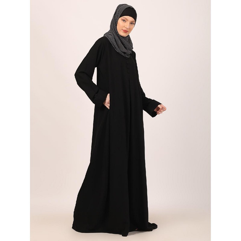 Black abaya-Box pleated coat sleeves abaya at shiddat.com