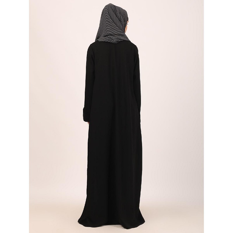 Black abaya-Box pleated coat sleeves abaya at shiddat.com