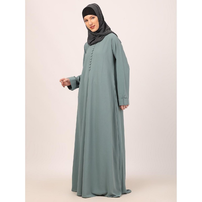 Abaya-Box pleated coat sleeves sky blue abaya at shiddat.com