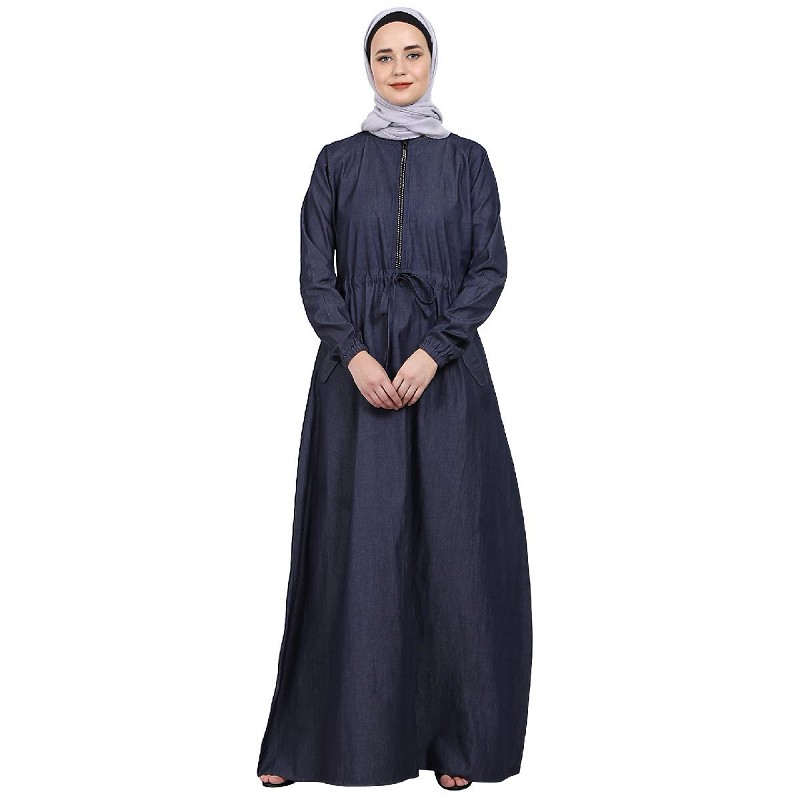 Denim Abaya online-Buy Zipper Denim abaya at shiddat.com