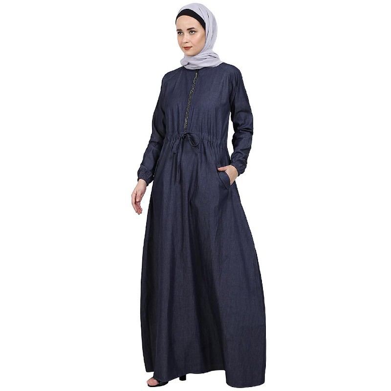 Denim Abaya online-Buy Zipper Denim abaya at shiddat.com