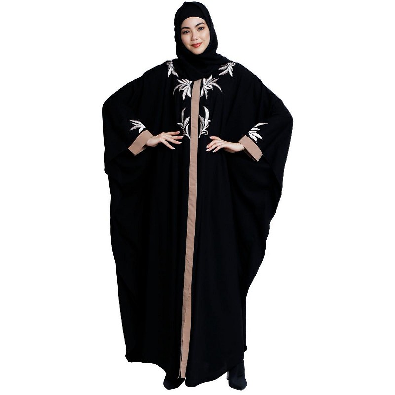Kaftan abaya-Buy Black embroidery open kaftan at shiddat.com