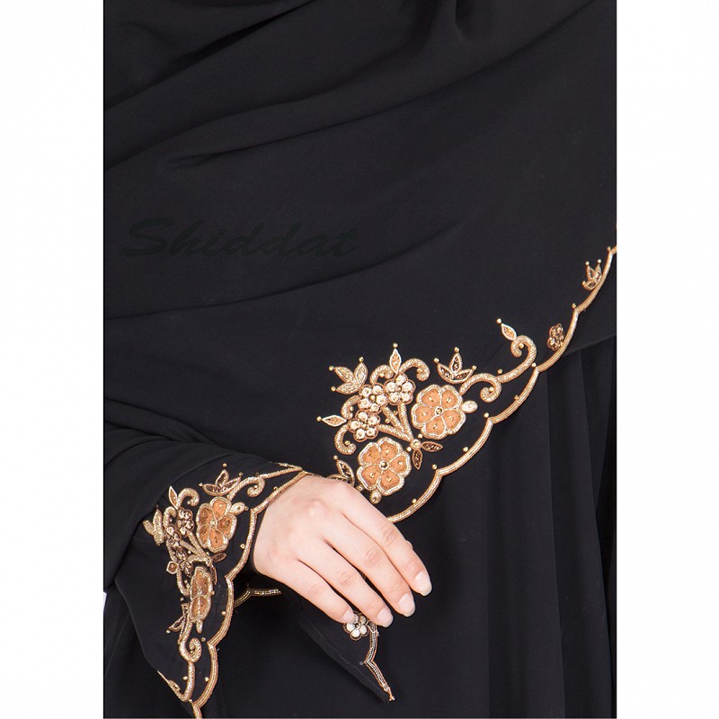Online abayas shopping- Hand embroidery work on Umbrella sleeves