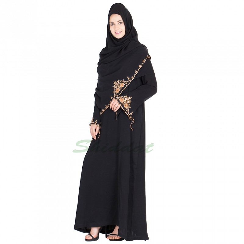 Online abayas shopping- Hand embroidery work on Umbrella sleeves