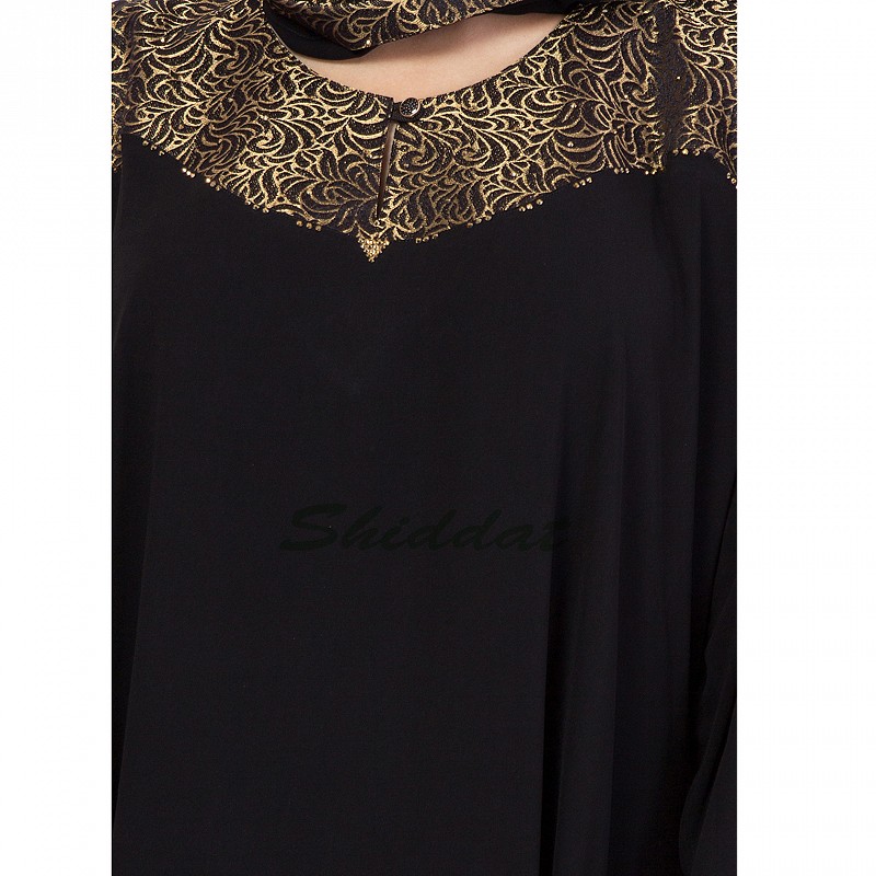 Abaya online- Buy abaya with Gold jaccard broad patti for that party ap...