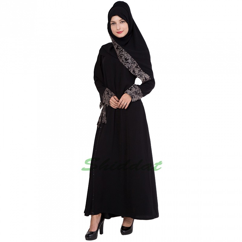 Layered abaya online- Buy layered abaya with jaccard print patti