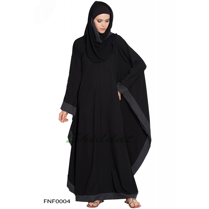 Kaftan abaya online- Buy this black colored abaya with striped crape b...