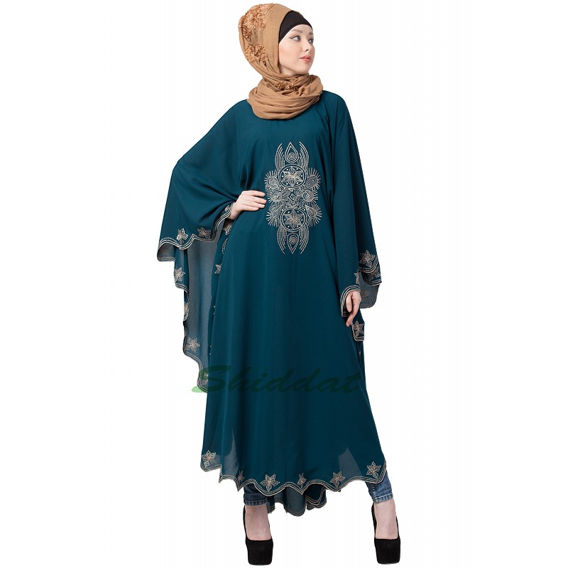 Kaftan abaya-midnight blue embroidered Irani kaftan abaya