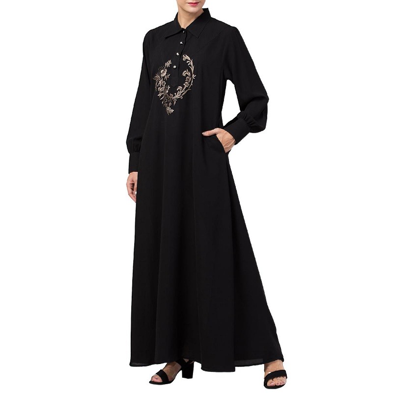 Embroidery abaya- Buy Collared embroidery abaya at www.shiddat.com