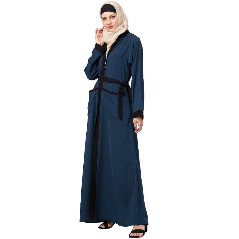 Abaya- Buy front open abaya in blue color at www.shiddat.com