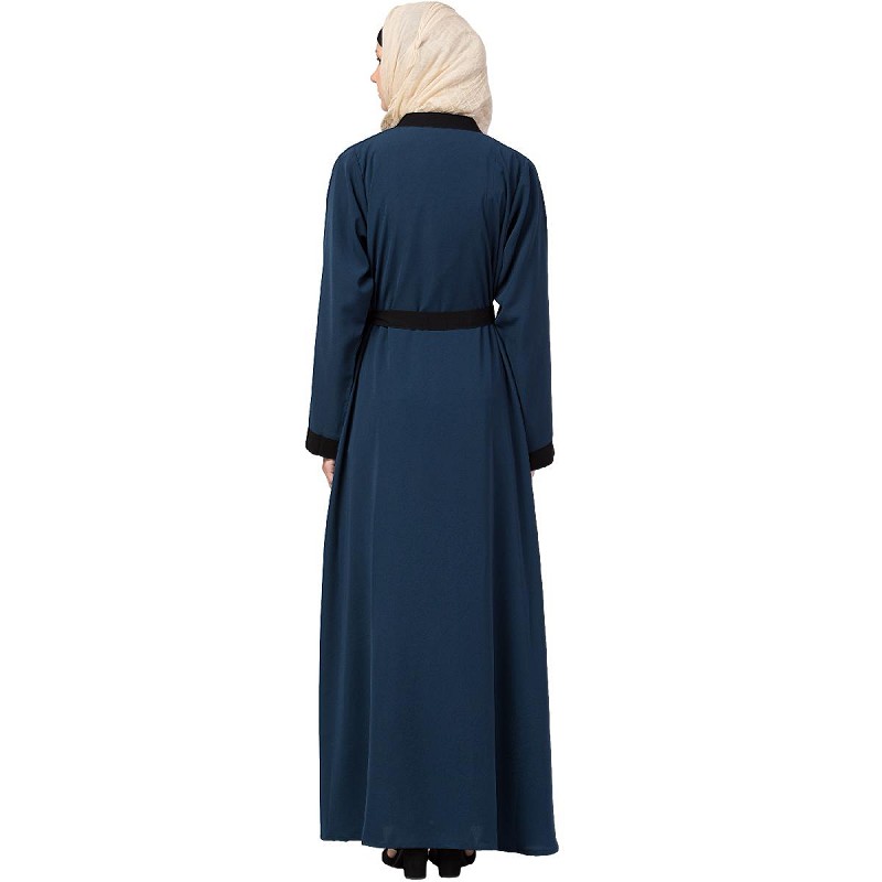 Abaya- Buy front open abaya in blue color at www.shiddat.com