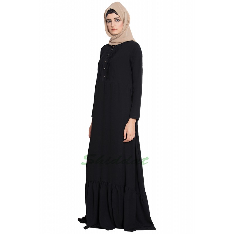 Abaya online- Buy Black color frilled abaya made from Nida Matt fabric.