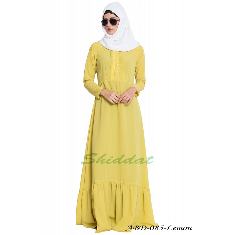Abaya online- Buy lemon yellow color abaya made from Nida Matt fabric.