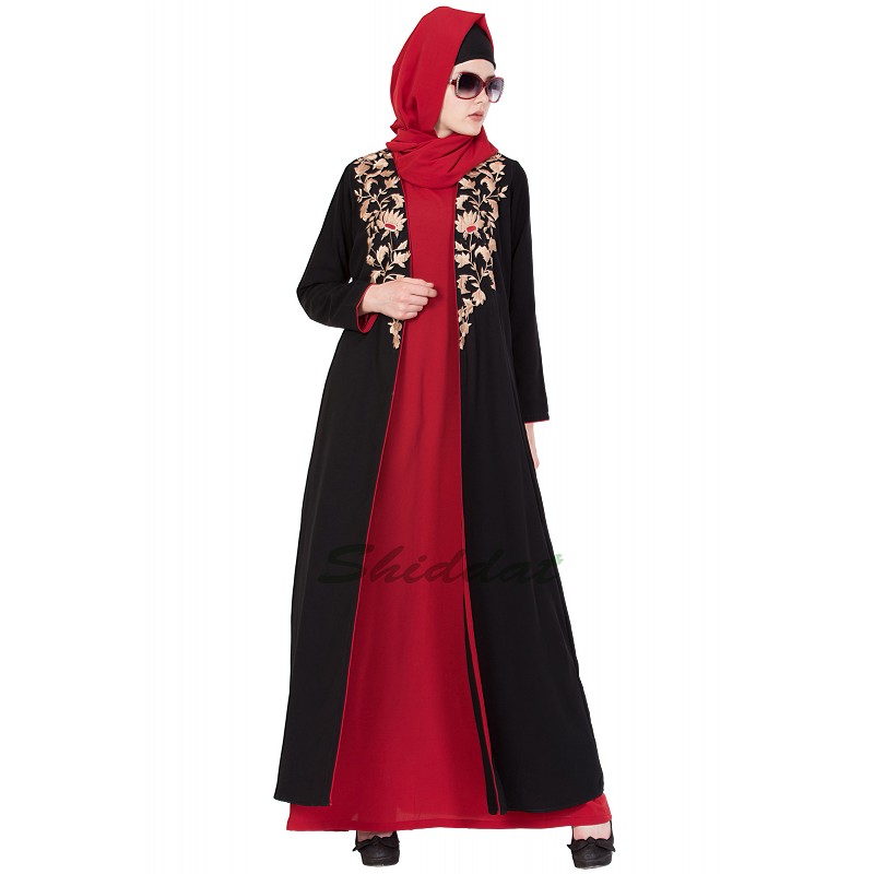Double layered abaya- Buy kimono embroidered abaya , burqa, naqab onli...