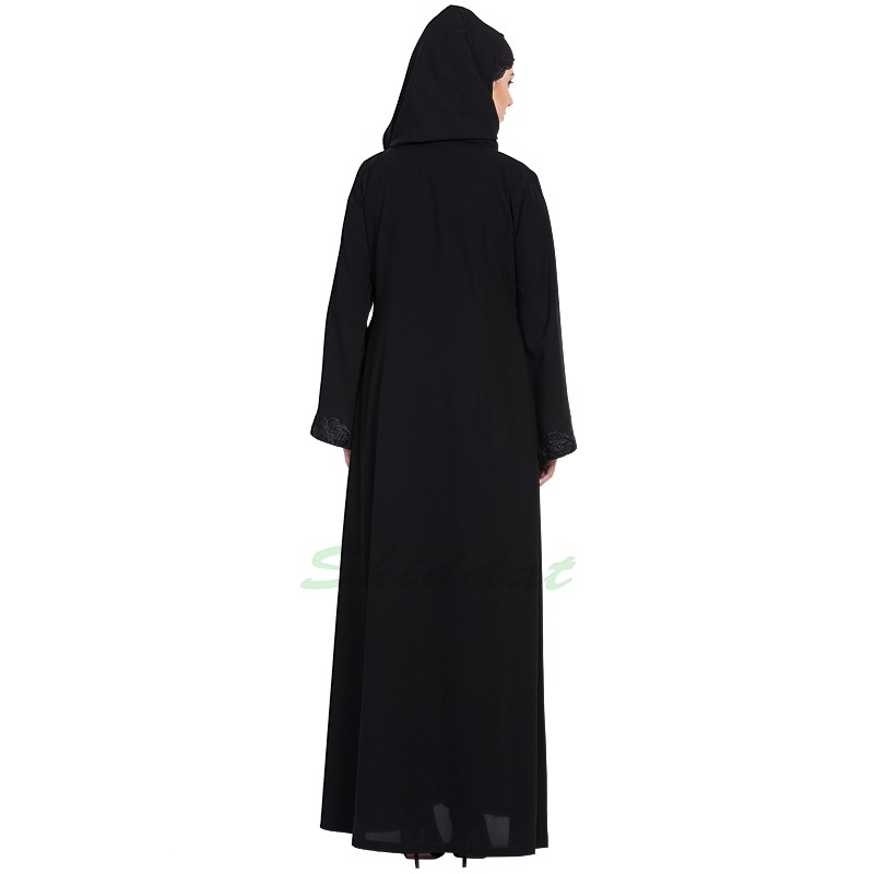 Front open abaya- Designer embroidered abaya with stonework at www.shid...