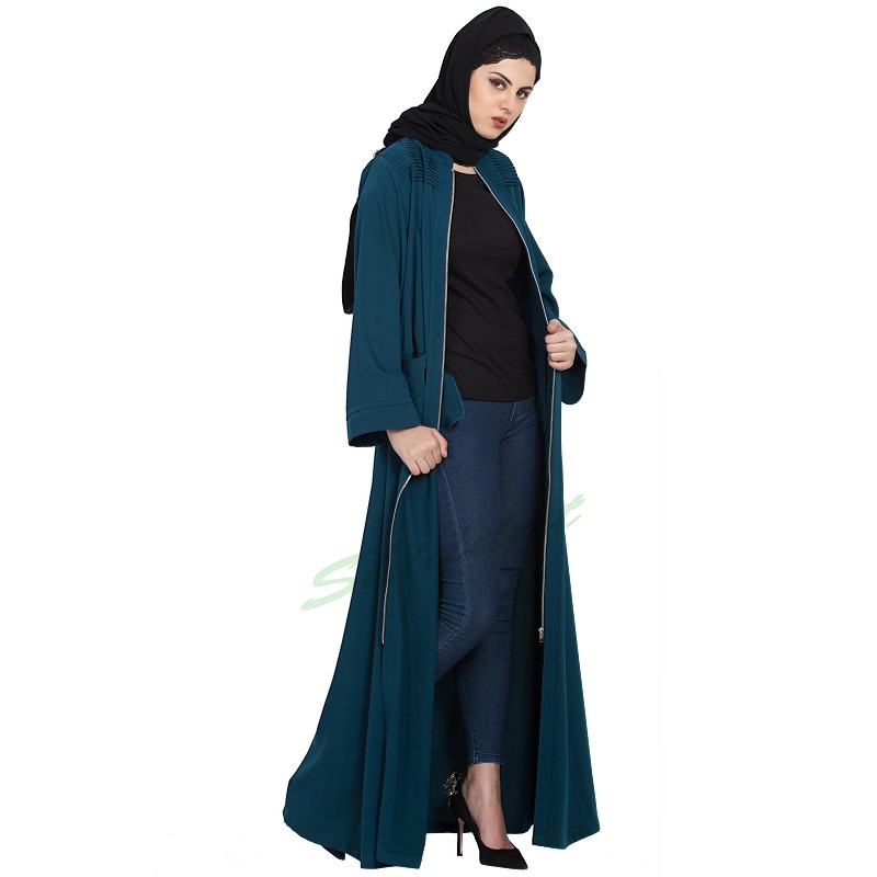 Front open abaya- Designer front open winter abaya with zipper at www.s...
