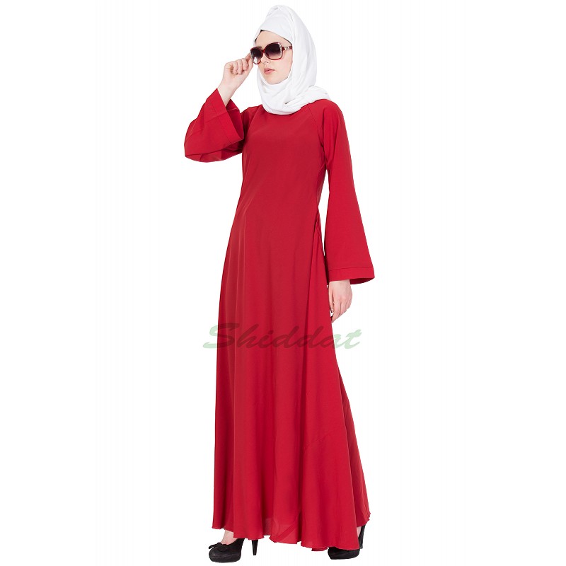 Islamic burqa online- Buy Red umbrella abaya in Koshibo fabric