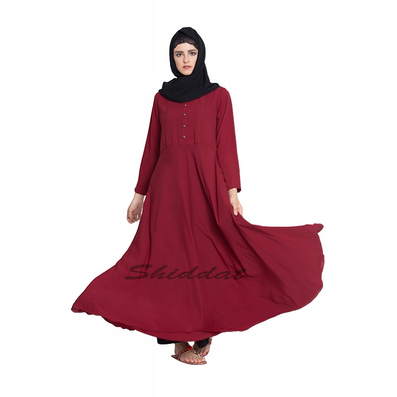Islamic abaya online- Buy this maroon simple umbrella abaya at shiddat...