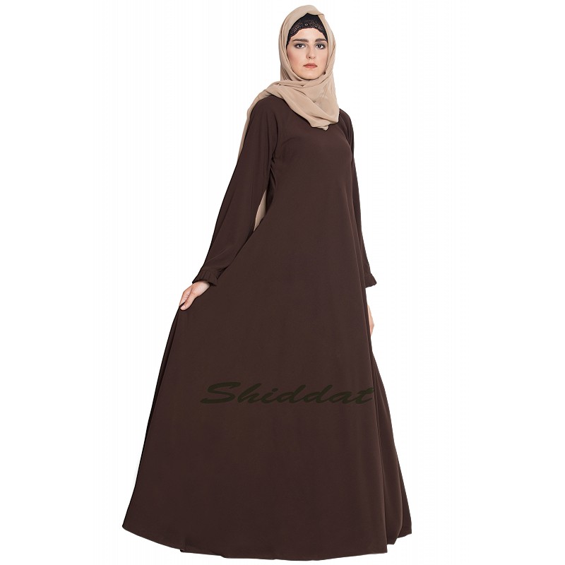 Islamic abaya online- Buy coffee-brown simple umbrella abaya at shidda...