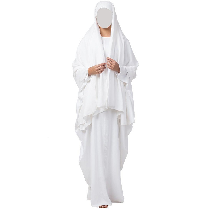 White Kaftan abaya- kaftan burqa with an Irani Chadar at shiddat.com