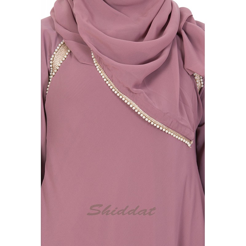Layered designer abaya online in India in Puce Pink color at shiddat.com
