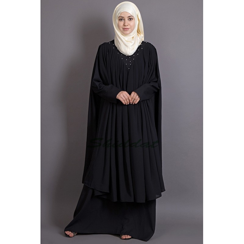 abaya online in India- Double layered V neck abaya