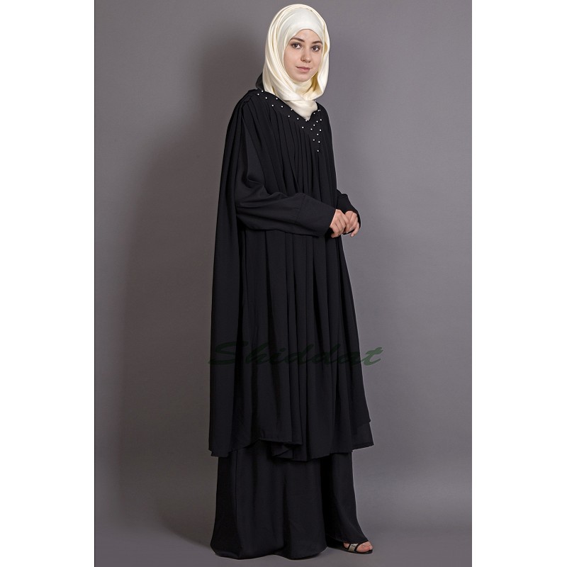 abaya online in India- Double layered V neck abaya