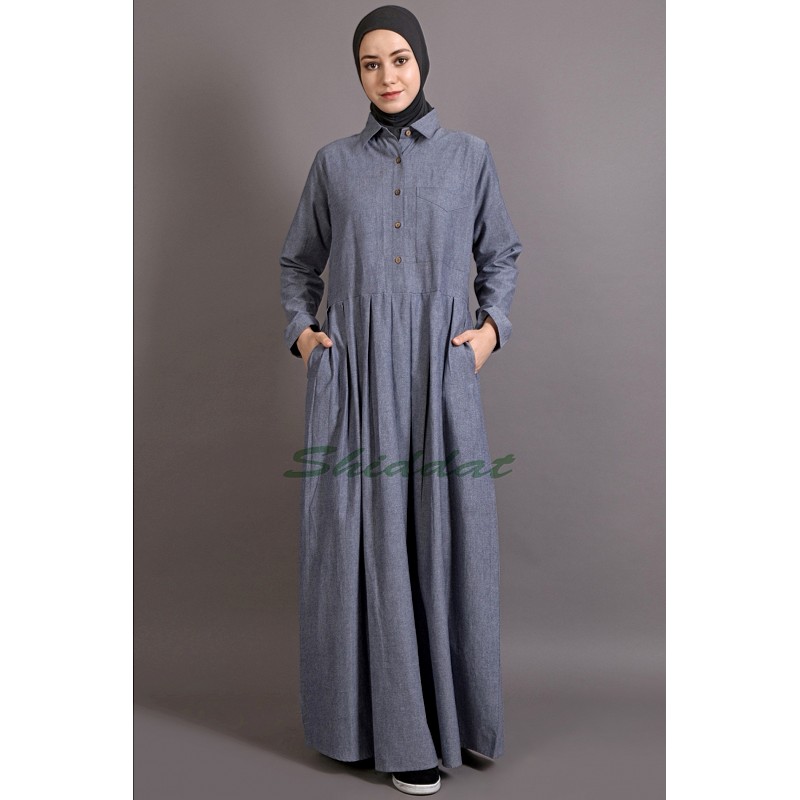 Executive abaya online in India- Shirt collar Blue Chambery