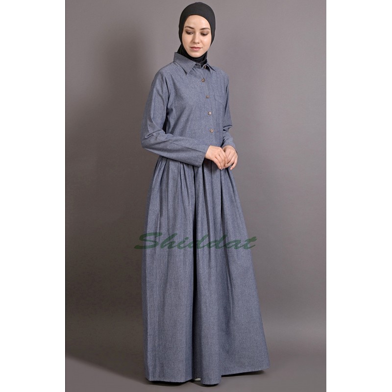 Executive abaya online in India- Shirt collar Blue Chambery
