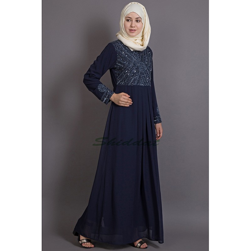 Abaya online in India- Embellished Navy Party Abaya|Burqown at Shiddat.