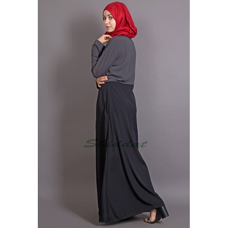 Burqa online in India - In two contrast part| Poly Crape |Grey- Black