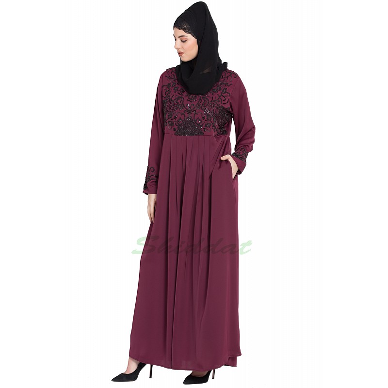 Party-wear abaya- Buy beautiful hand embroidered abaya at www.shiddat.com