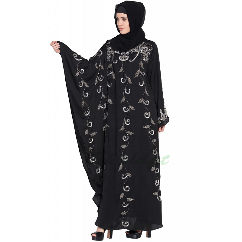 Party-wear abaya online- Party wear abaya with Butterfly Sleeve