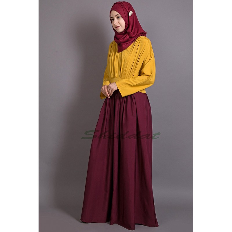 Trendy pleated contrast chic abaya in dual color online at shiddat.com