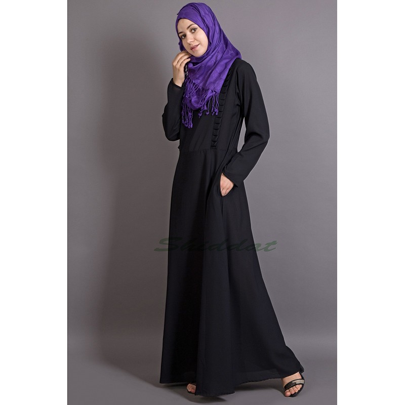 Abaya online in India- Frill abaya with side pocket