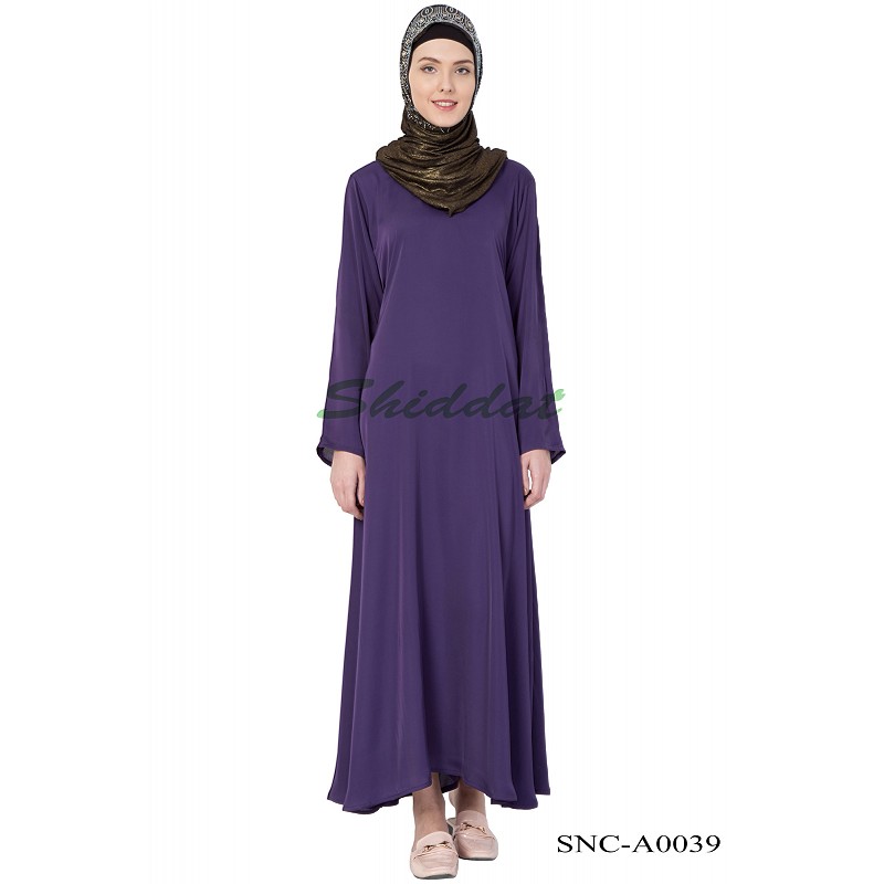 Simple Nida Abaya- Purple colored abaya with border |shiddat.com