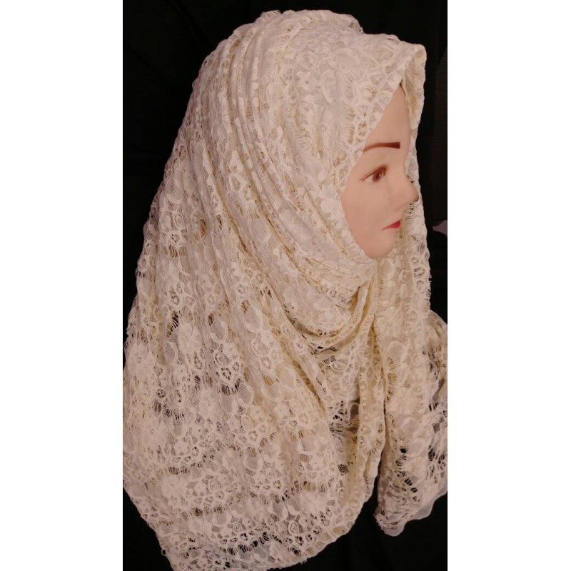 Laced hijab online made of imported material in beige color