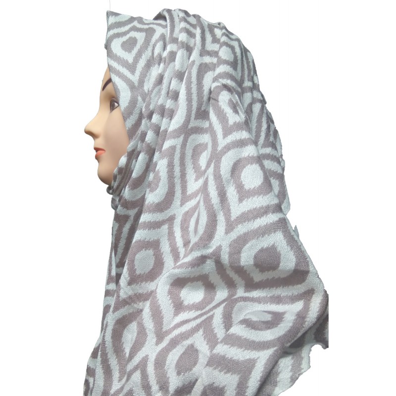 Hijab online- Light Gray color printed Hijab with multiple line at shid...