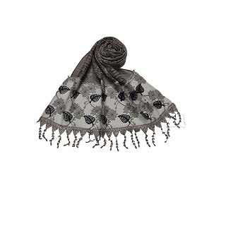 Stole online - Cotton Hijab with Floral Patch work and Leave shape emb...