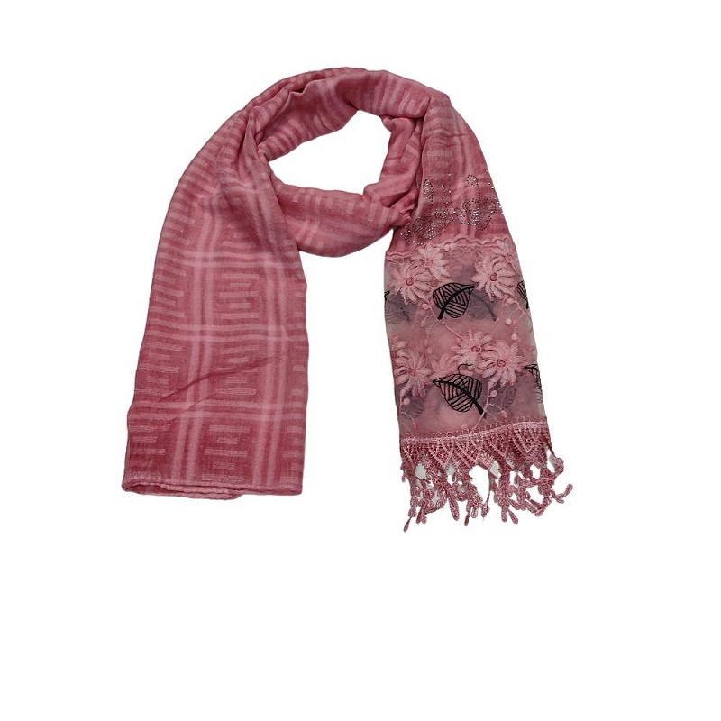 Stole online - Cotton Hijab with Floral Patch work and Leave shape emb...